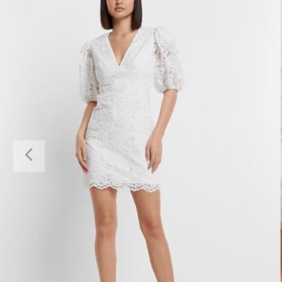Express | Dresses | Nwt Express Bridal Lace Puff Sleeve Sheath Dress ...